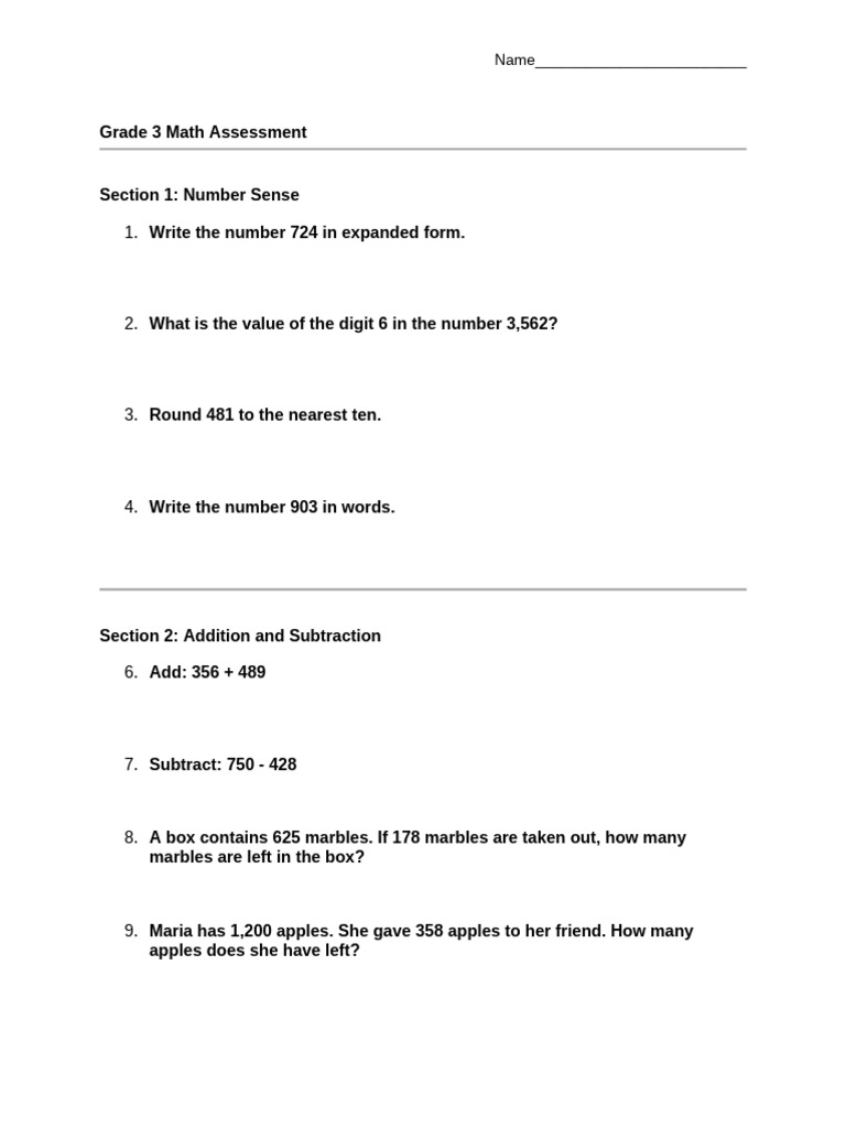 Grade 3 Math Assessment | PDF