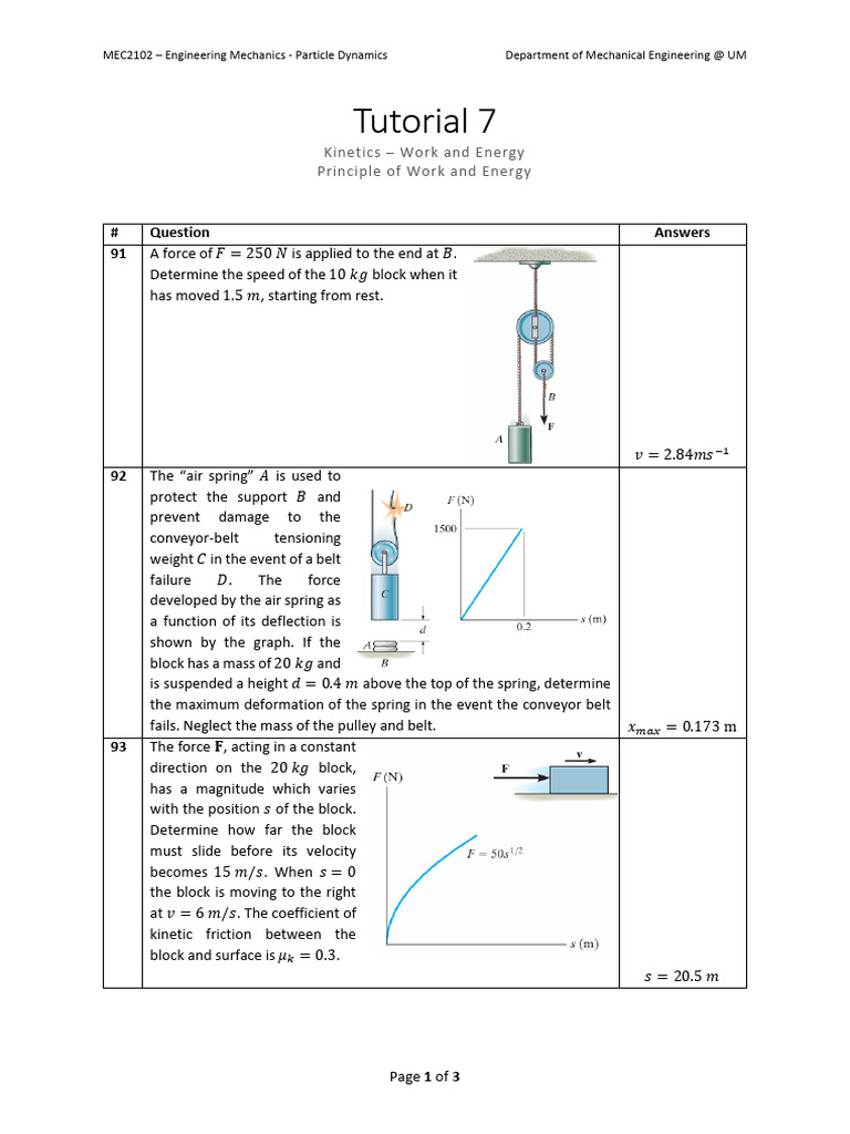 Tut 7 - Kinetics - Prin of Work and Energy | PDF | Force | Classical ...
