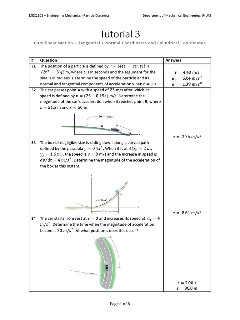 Curvilinear Motion – Tangent and Normal and Cylind Coordinates | PDF ...