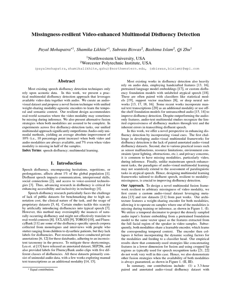 Missingness-Resilient Video-Enhanced Multimodal Disfluency Detection | PDF | Data Compression ...