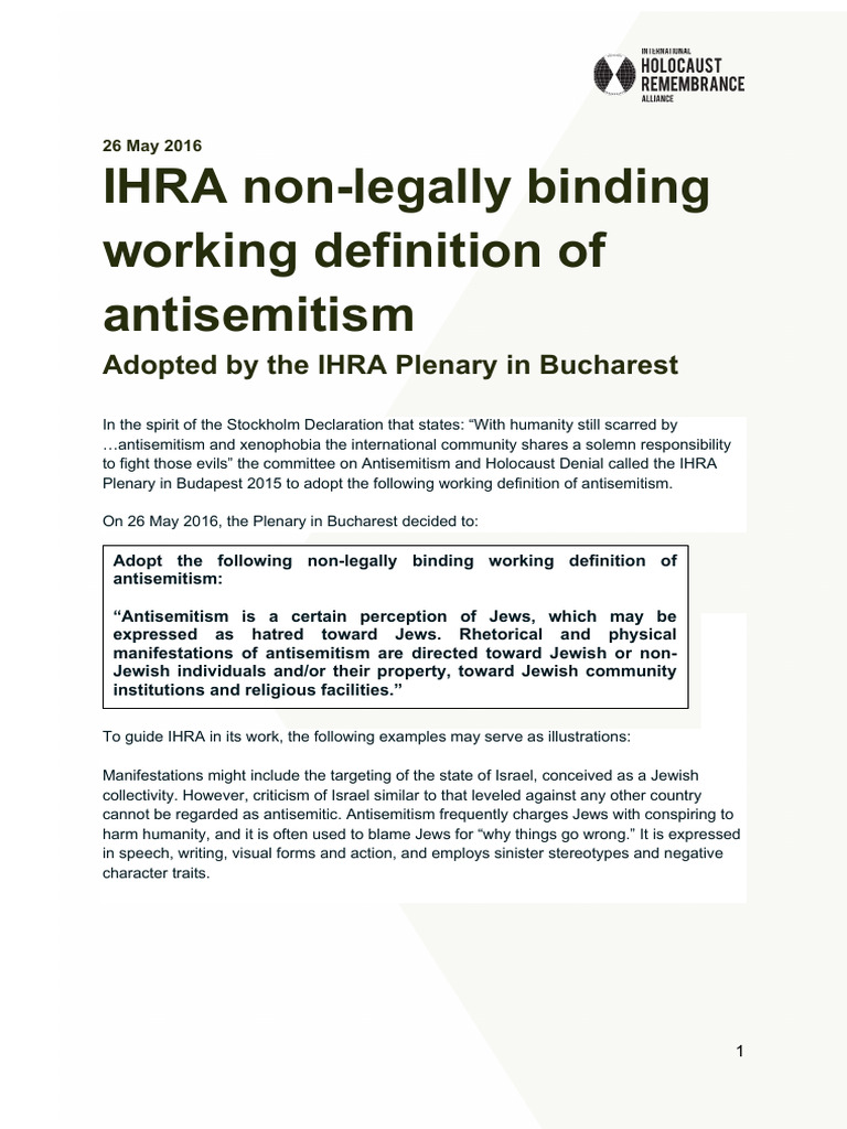 IHRA Non-Legally Binding Working Definition of Antisemitism | PDF ...