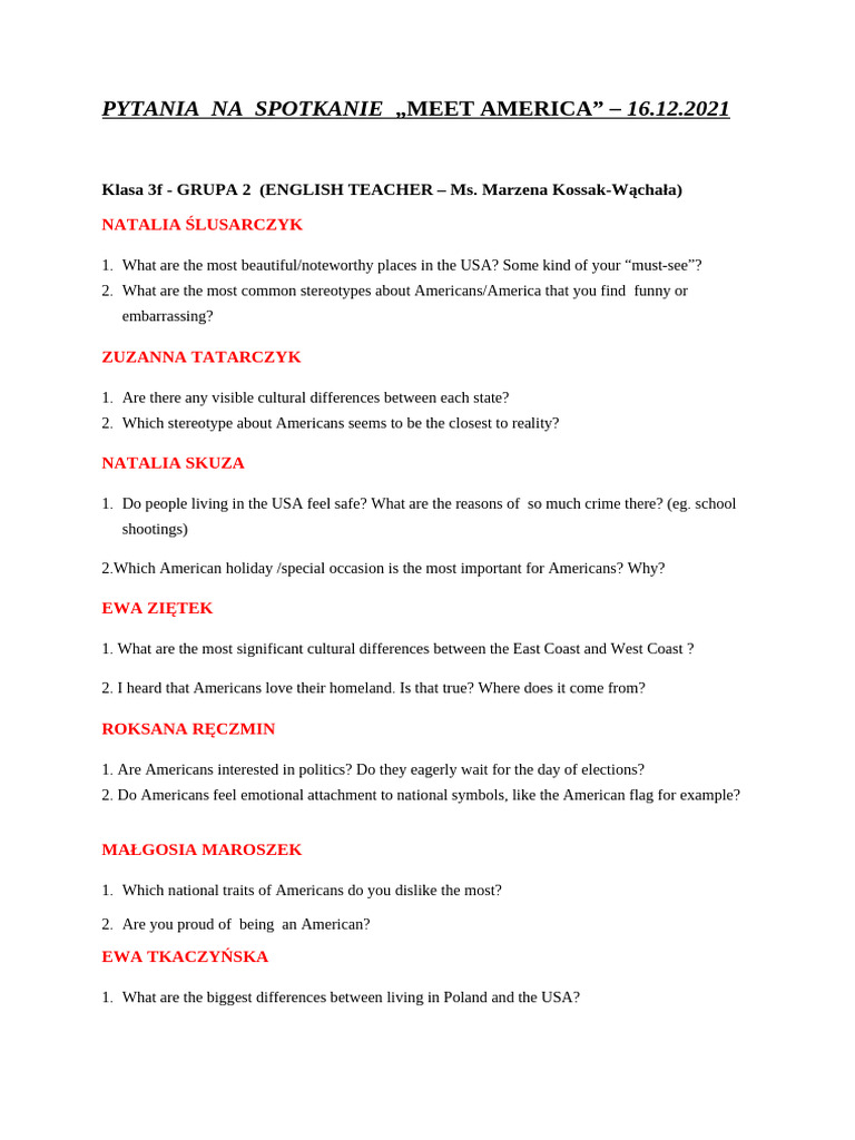 MEET-AMERICA-3f-3b-VII-LO-M.KOPERNIKA-Częstochowa-16.12.2021 | PDF ...