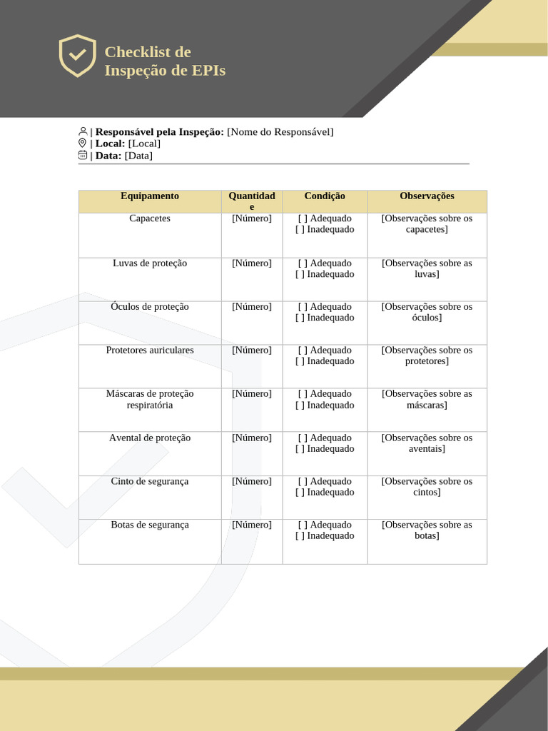 Checklist de Inspecao de EPI | PDF