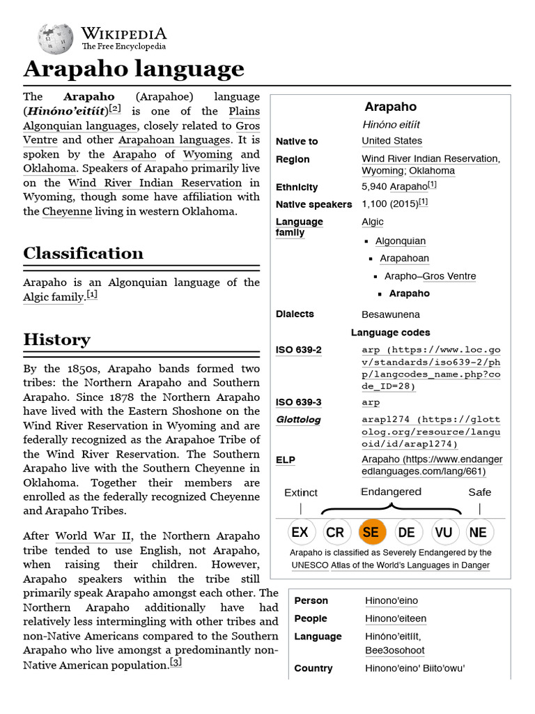 Arapaho Language: Status and Characteristics | PDF | Syllable | Linguistics