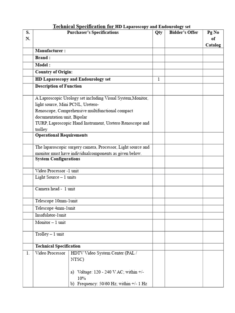 HD Laparoscopy & Endourology Set Specs | PDF | High Definition ...