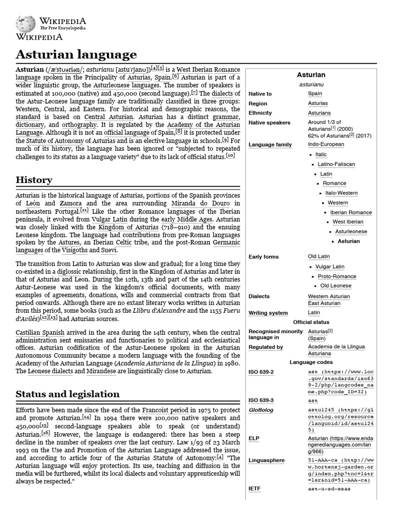 Asturian Language (Wikipedia) | PDF | Grammatical Gender | Linguistics