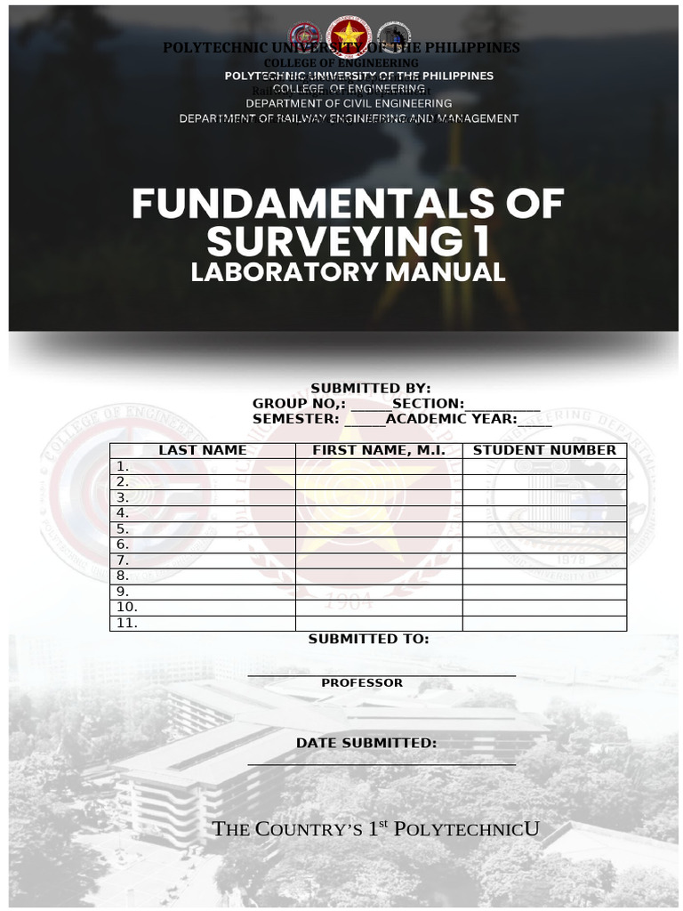 Surveying 1 ELEMENTARY SURVEYING Laboratory Manual Sept192024 | PDF ...