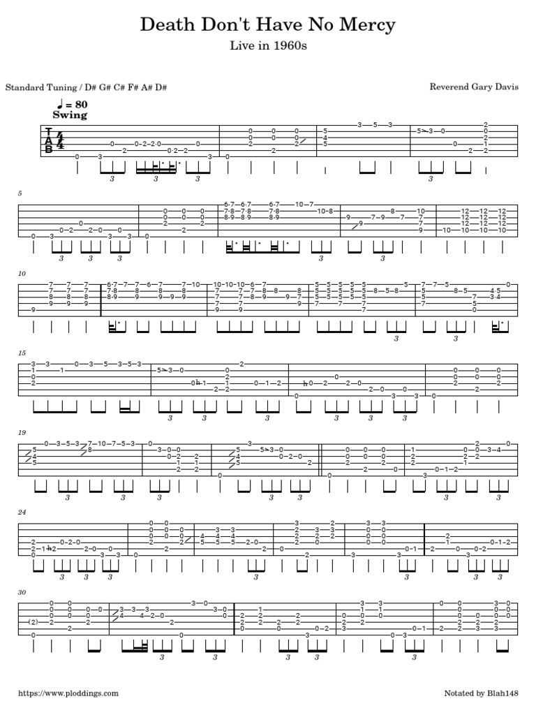 Death Dont Have No Mercy Reverend Gary Davis | PDF | Blues | American ...