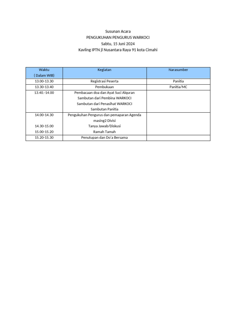 Rundown Acara Pengukuhan 150624 | PDF