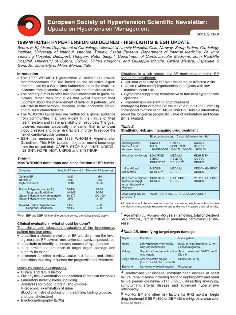 WHO ISH Hypertension Guidelines Highlights | PDF | Hypertension | Blood ...