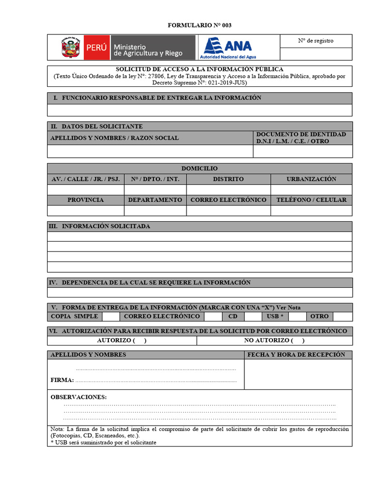 Formulario 003 Acceso Informacion | PDF