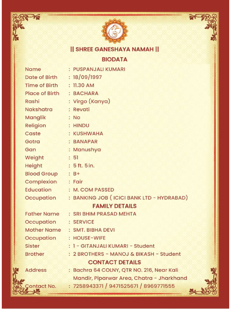 Marrige Biodata-3 | PDF