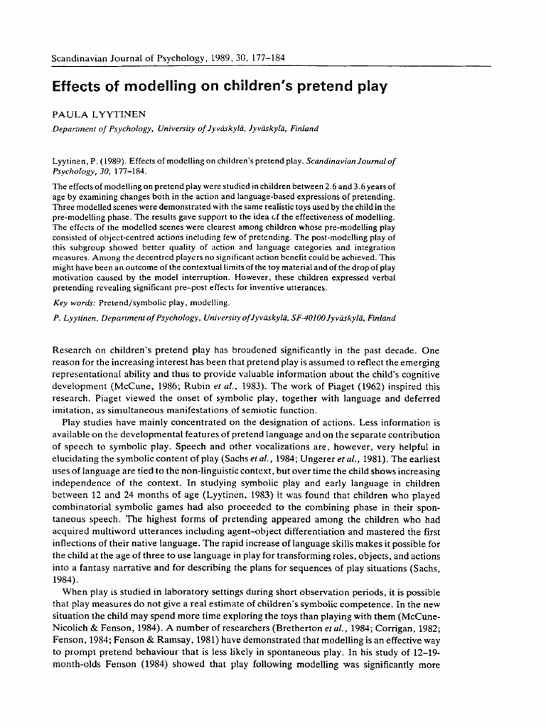 Effects of modelling on children's pretend play | PDF | Toys | Psychology