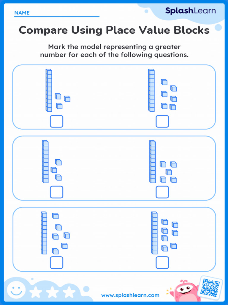 Compare and Find Greater Place Value Blocks Within 20 - Worksheet | PDF