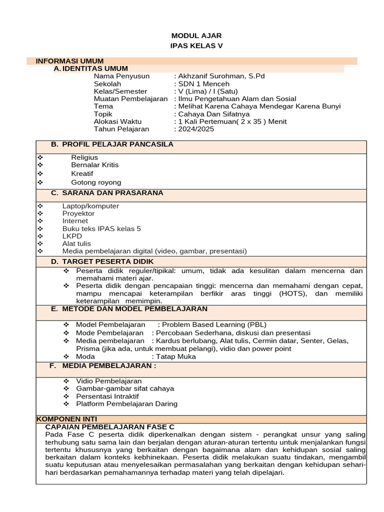 Modul Ajar Ubd Ipas Kelas 5 | PDF