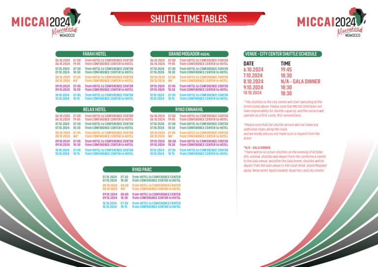 MICCAI2024 Shuttle Timetable | PDF