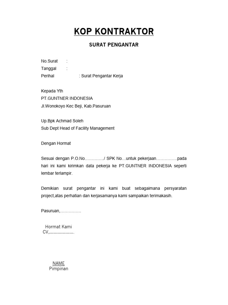 Contoh Form Surat Pengantar Kerja | PDF