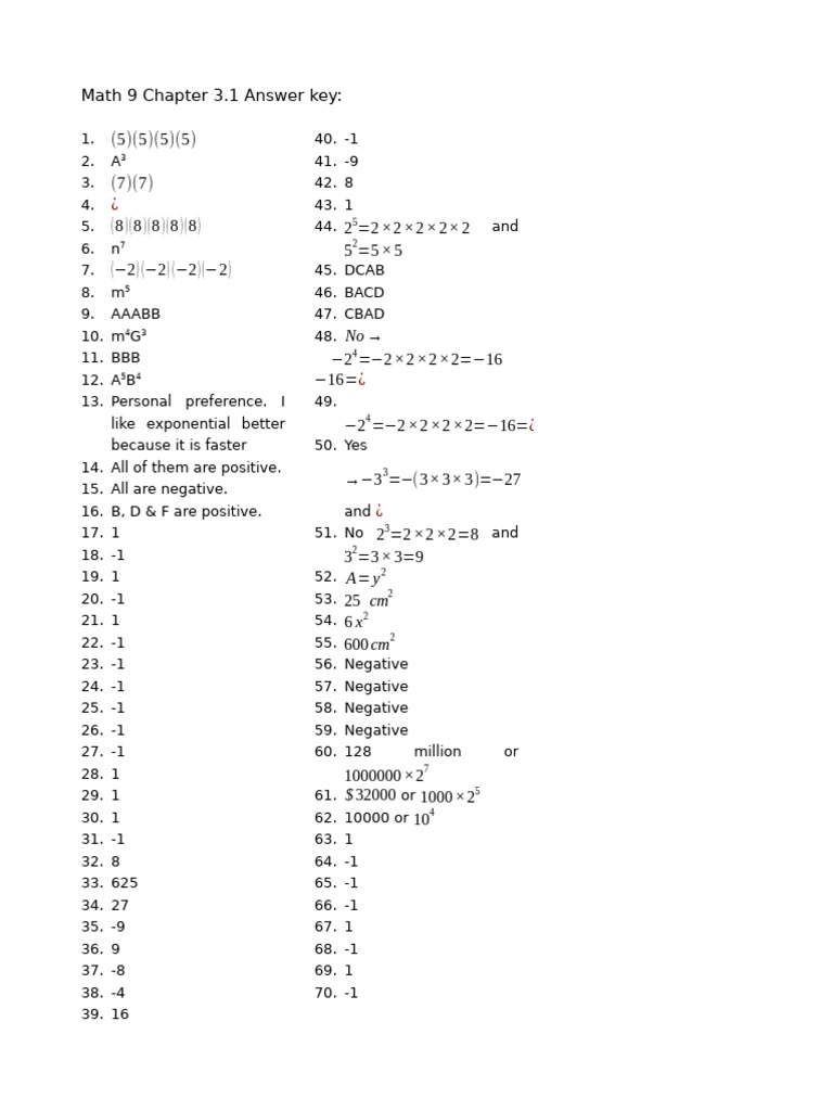 Math 9 Chapter 3 Answer Key Summary | PDF