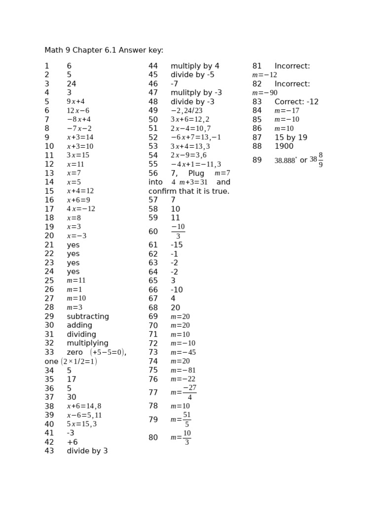 Math 9 Chapter 6 Key | PDF | Inequality (Mathematics) | Mathematics