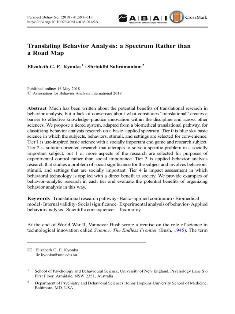 Translating Behavior Analysis a spectrum rather than road map | PDF | Reinforcement | Behaviorism