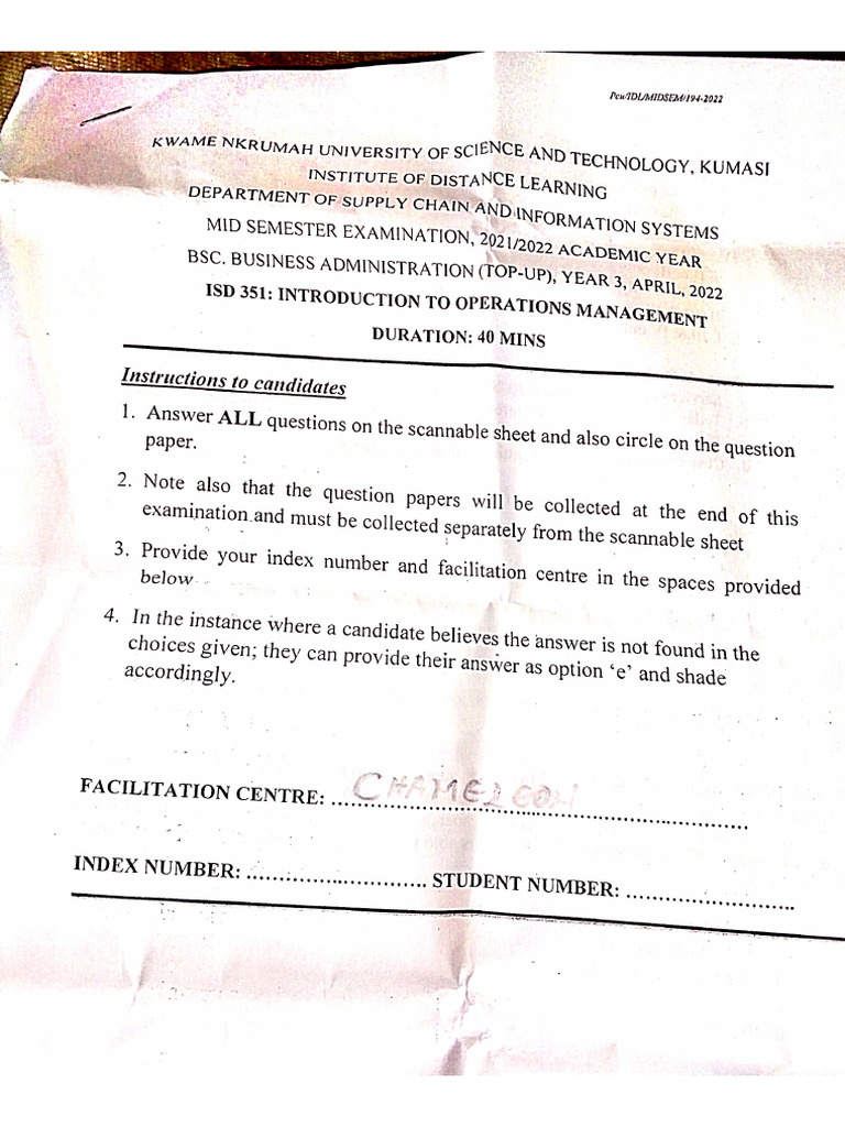 MidSem Operation Management 2022 | PDF