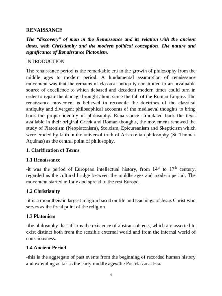 RENAISSANCE | PDF | Renaissance | Platonism