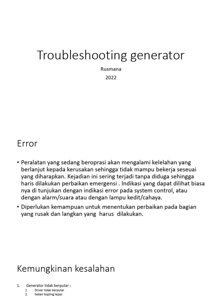 B7. Trouble shooting generator | PDF