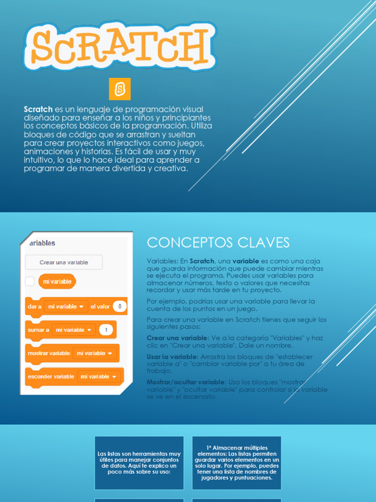 Presentación Scratch | PDF | Scratch (lenguaje de programación) | Variable (informática)
