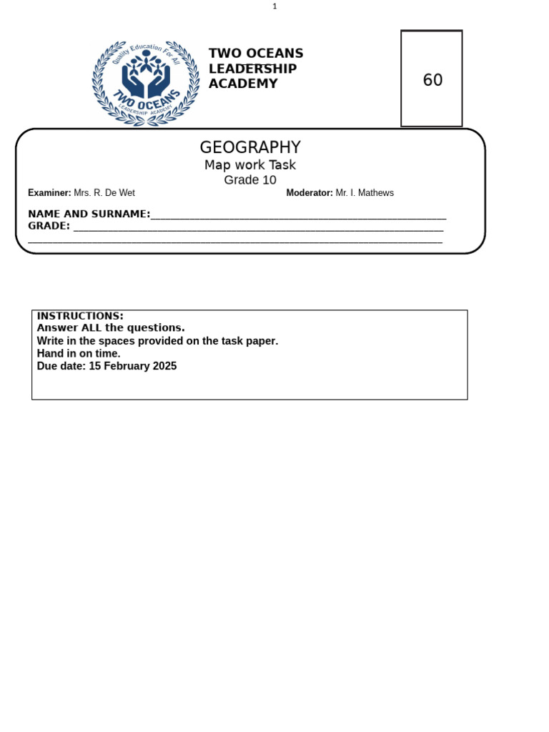 Grade 10 Geography Map Work Task | PDF | Map | Stratosphere