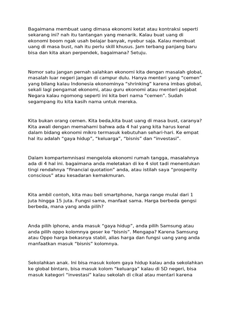 Bagaimana Membuat Uang Dimasa Ekonomi | PDF