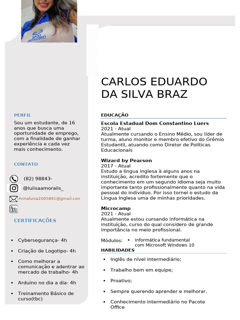 Cópia de Currículo - Carlos Eduardo Da Silva Braz | PDF