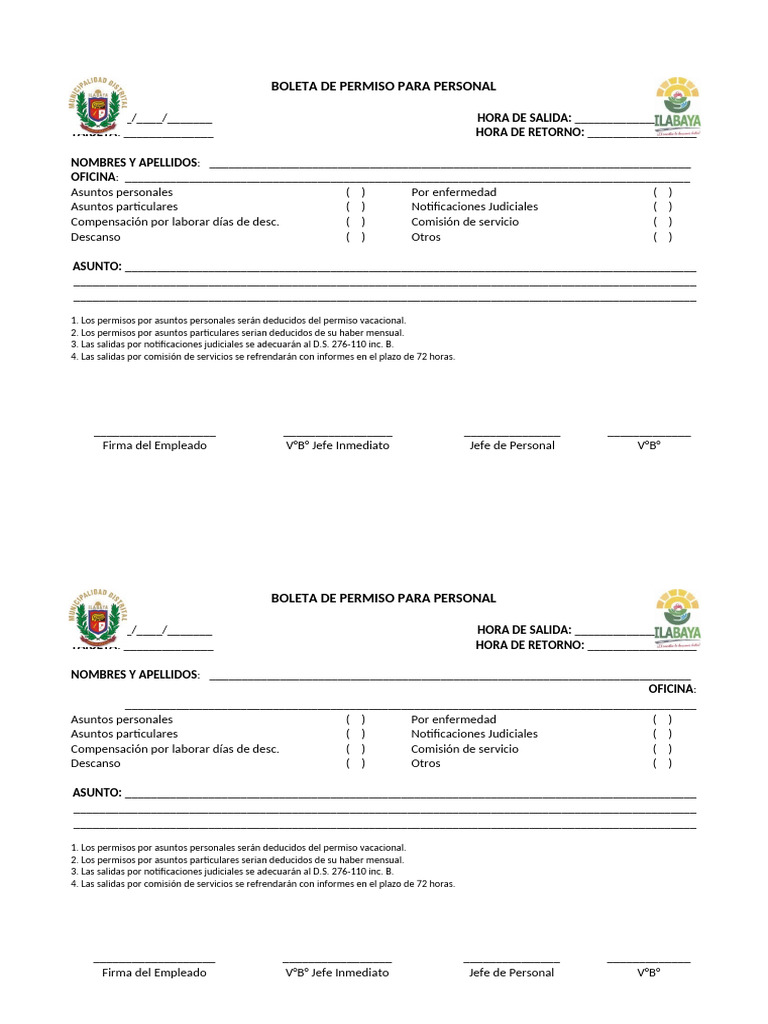 Boleta de Permiso para Personal | PDF