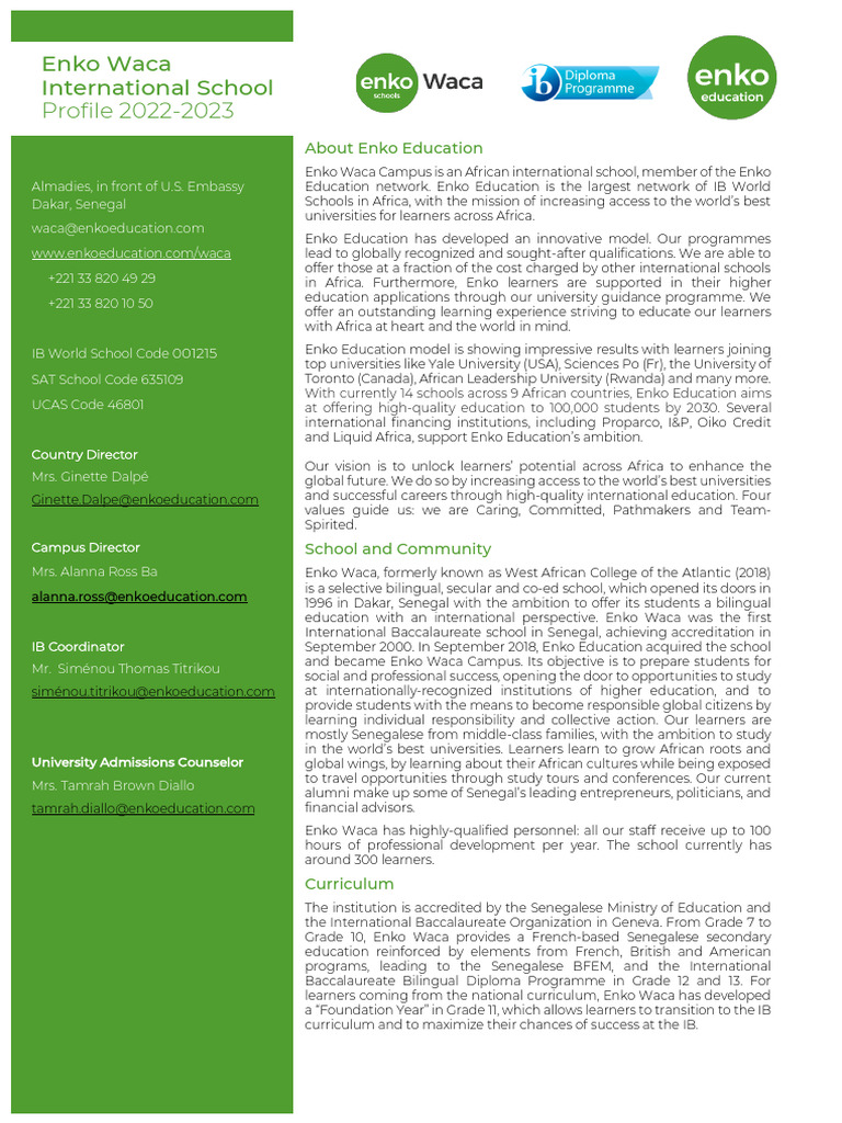 Enko Waca School Profile 2022 | PDF | Student Assessment And Evaluation ...