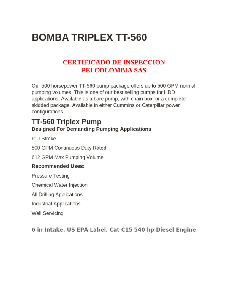 BOMBA TRIPLEX TT Inspeccion PEI | PDF