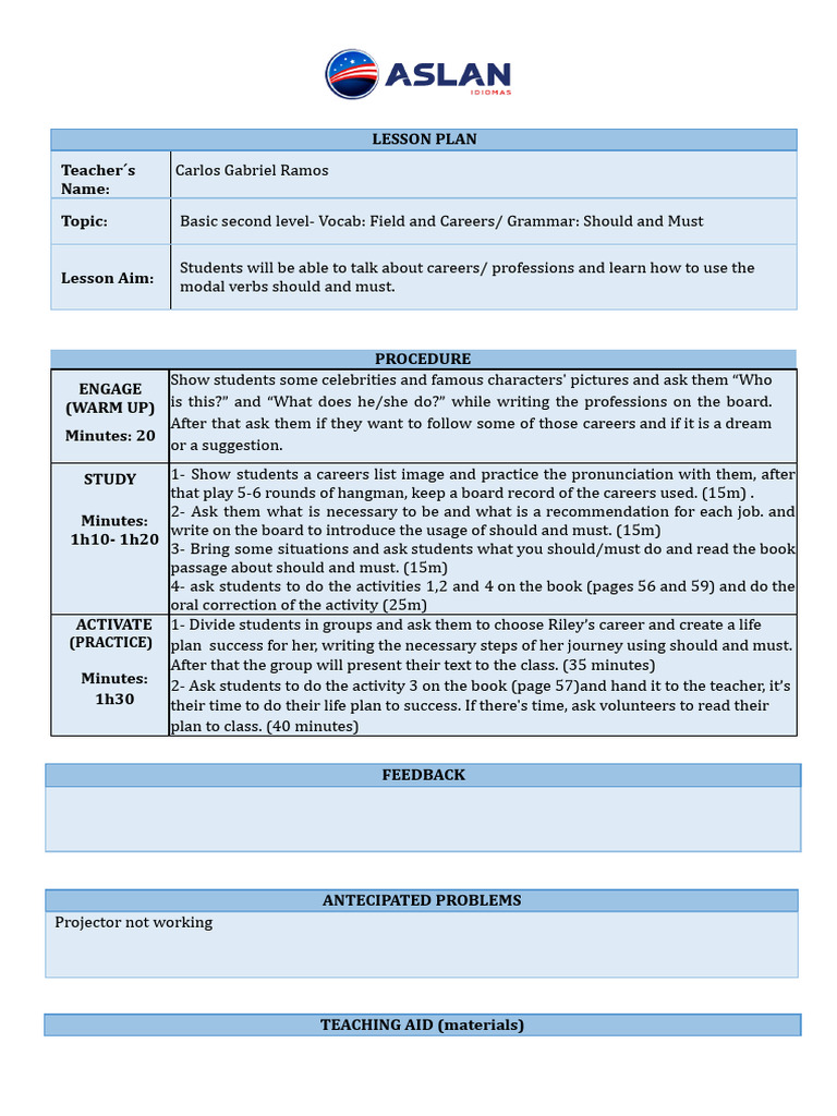 Aslan - Lesson Plan - Aula Experimental TCC | PDF