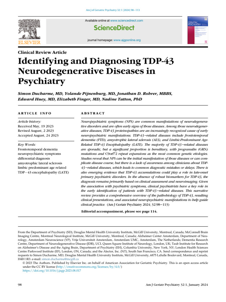 Identifying and Diagnosing TDP 43 Neurodegenerativ | PDF | Dementia ...