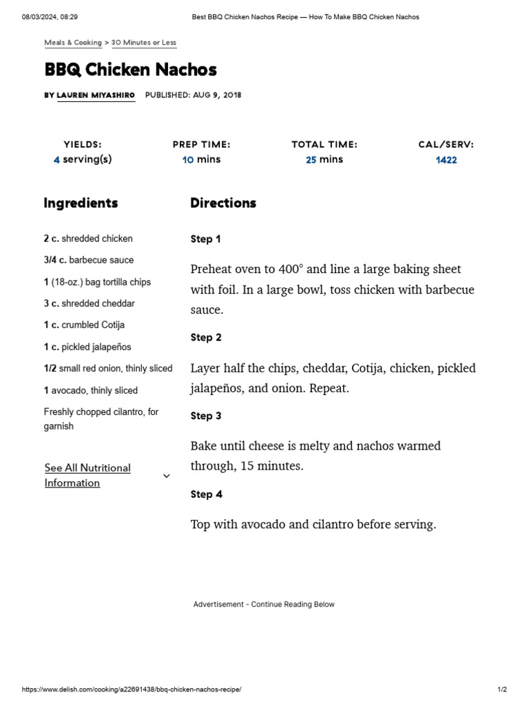 Best BBQ Chicken Nachos Recipe — How To Make BBQ Chicken Nachos | PDF