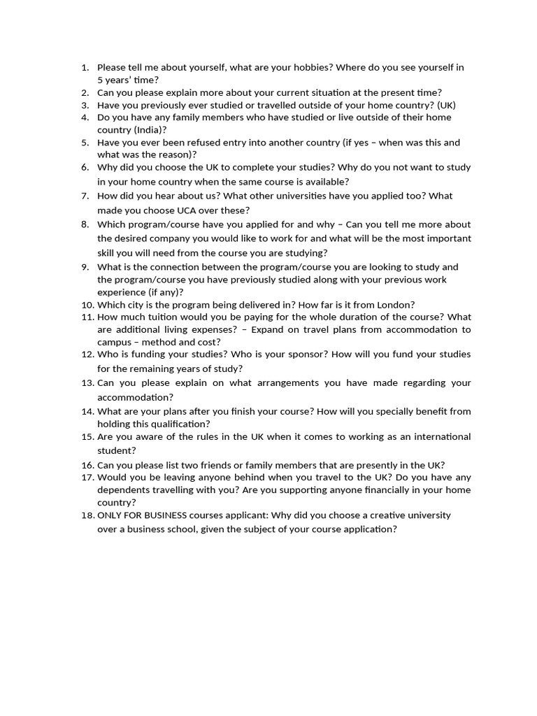 GUS UCA Mock Interview Questions | PDF