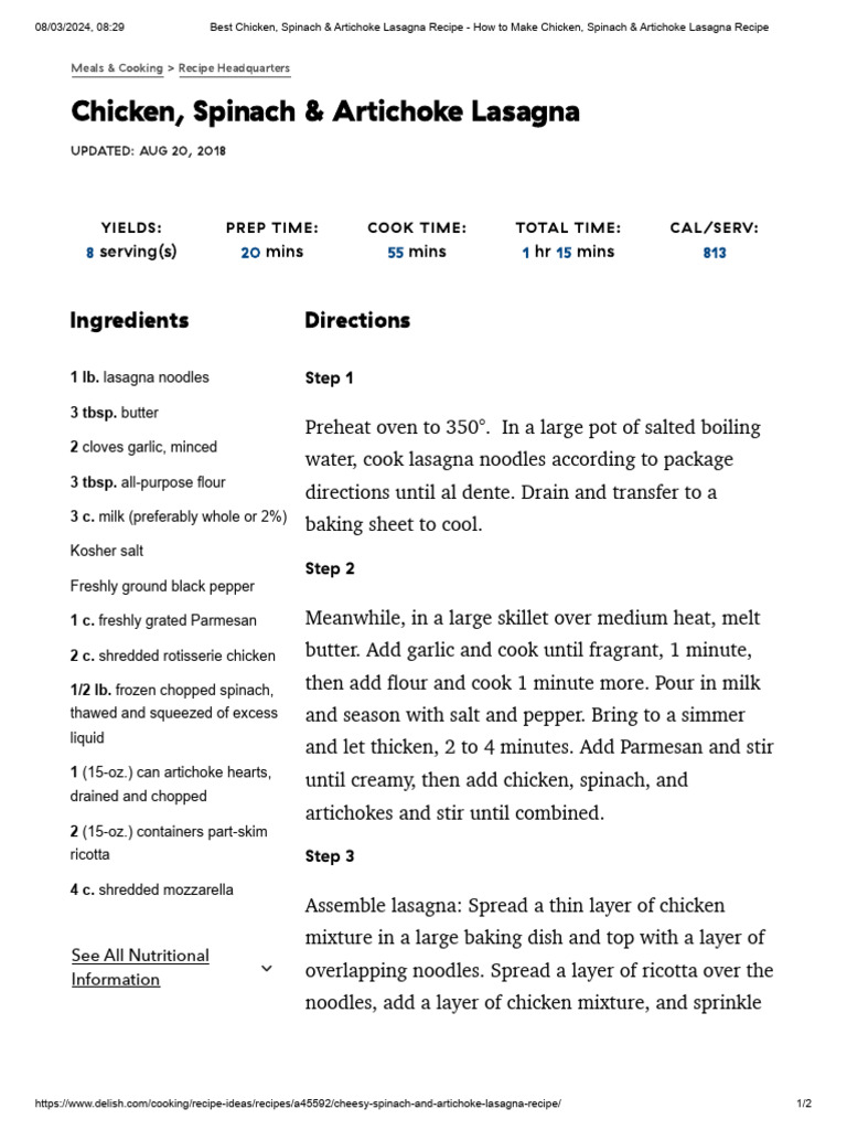 Best Chicken Spinach Artichoke Lasagna Recipe How To Make Chicken