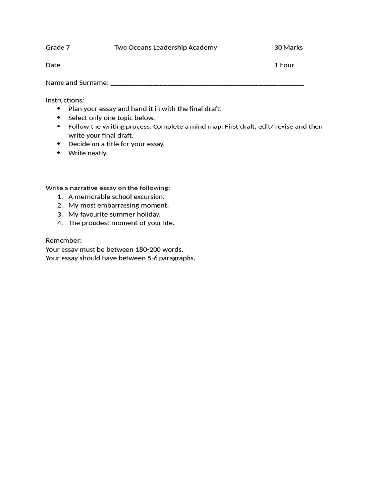 Grade 7 Essay Planning Guide | PDF | Writing | Written Communication