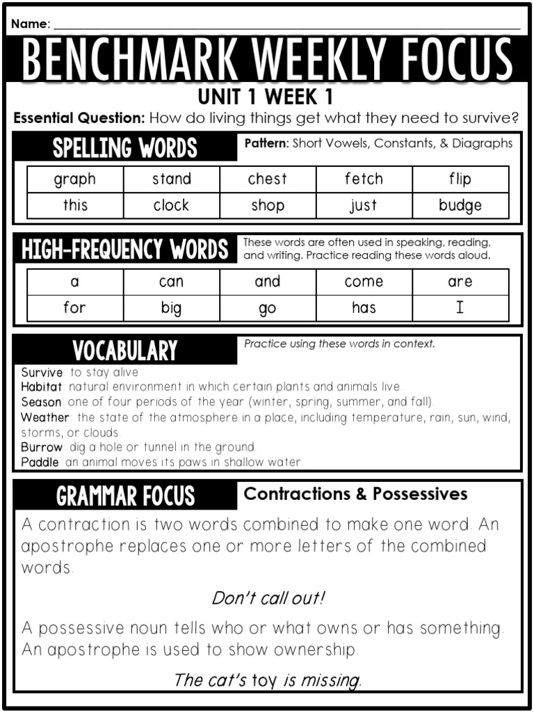 Unit 4 Week 1 Benchmark Weekly Focus | PDF | Adverb | Adjective