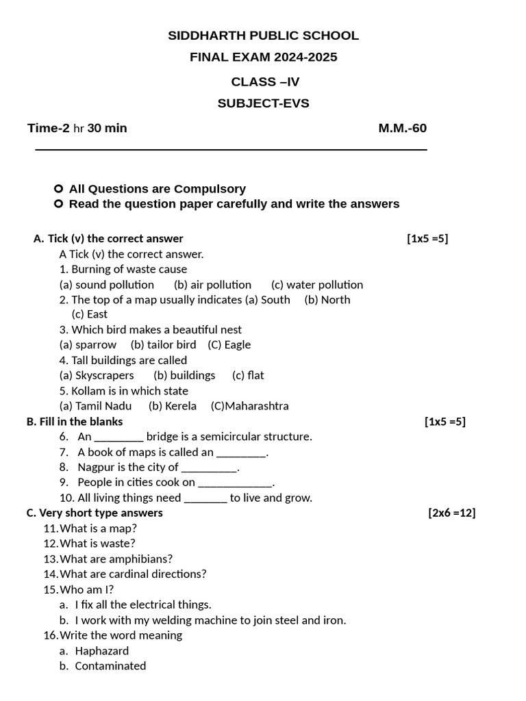 Evs Class 4 Final 24-25 | PDF | Water