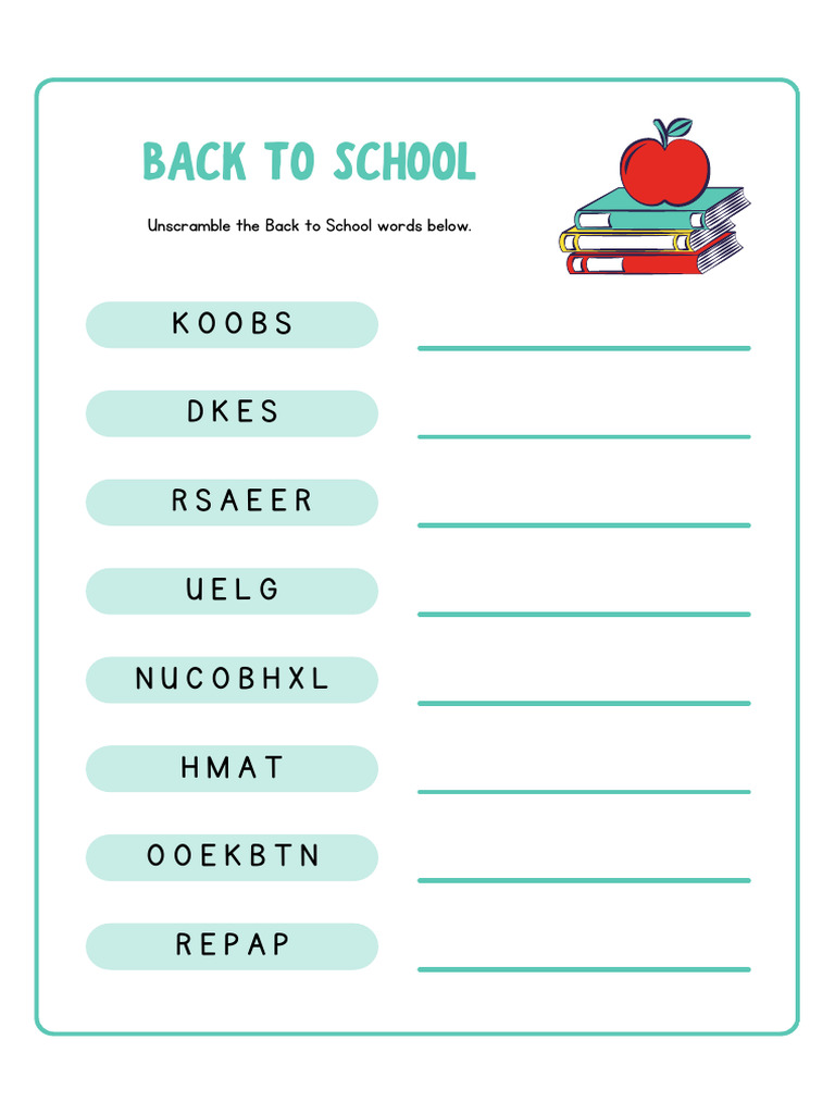 Back To School Word ScrambleWorksheet | PDF
