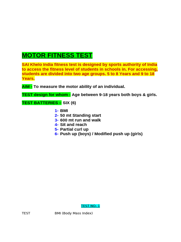 MOTOR FITNESS TEST | PDF