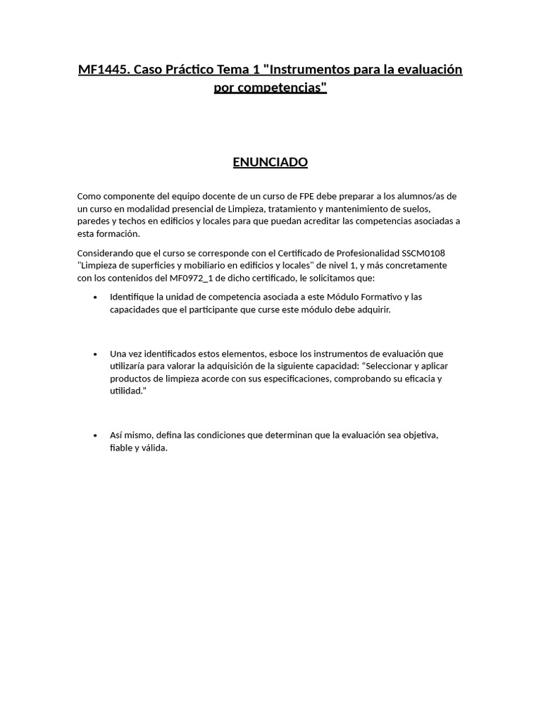 MF1445. Caso Práctico Tema 1 | PDF | Evaluación | Aprendizaje