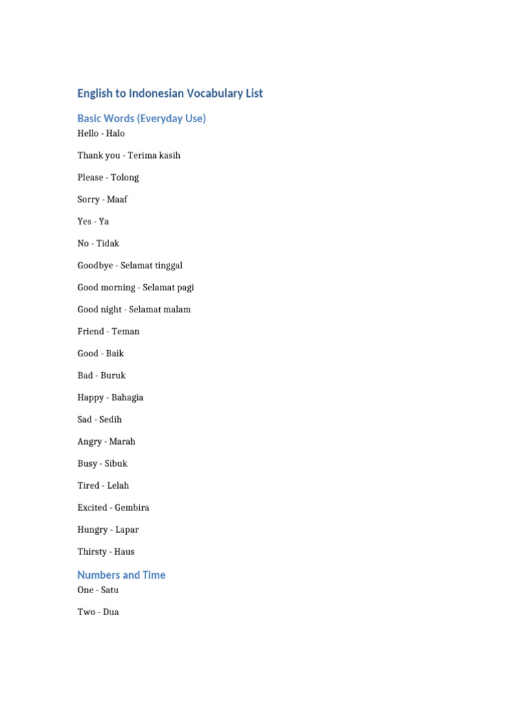 English-Indonesian Vocabulary Guide | PDF | Indonesian Cuisine | Foods