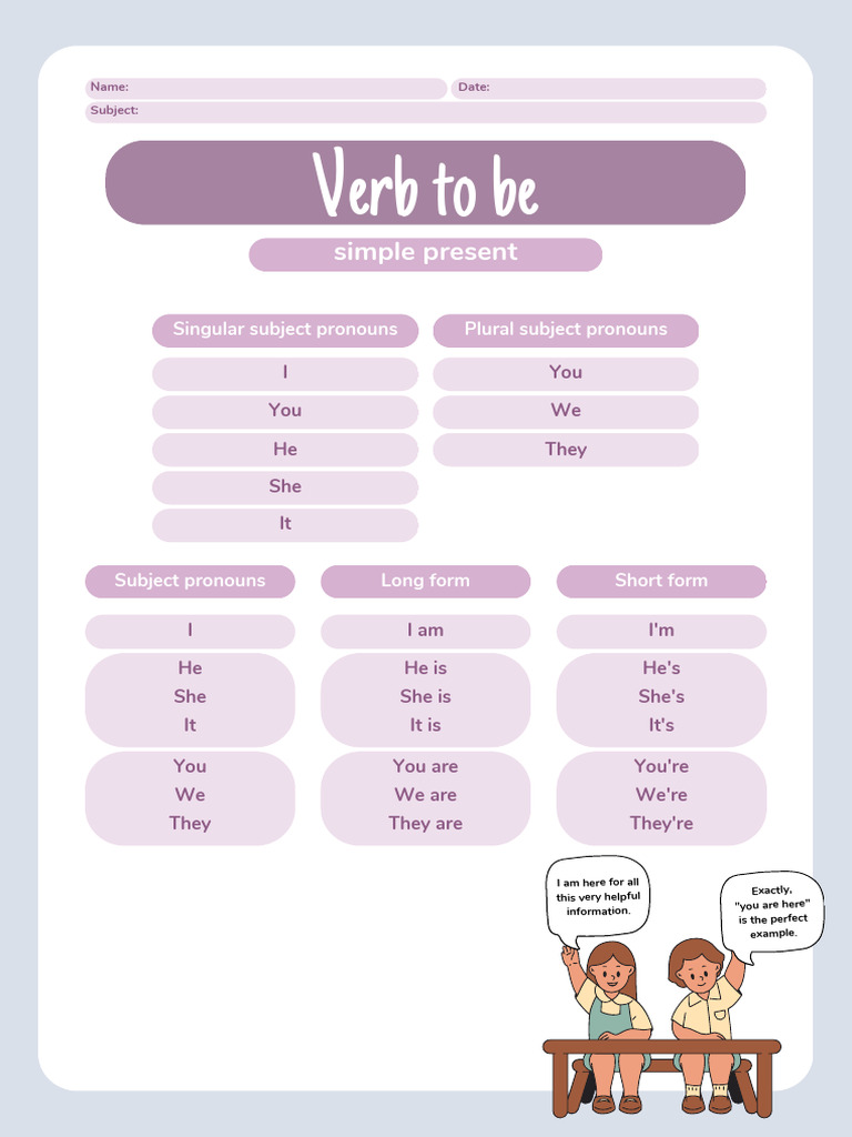Lilac Pink Illustrative Verb To Be Grammar Worksheet EFL Resource | PDF ...