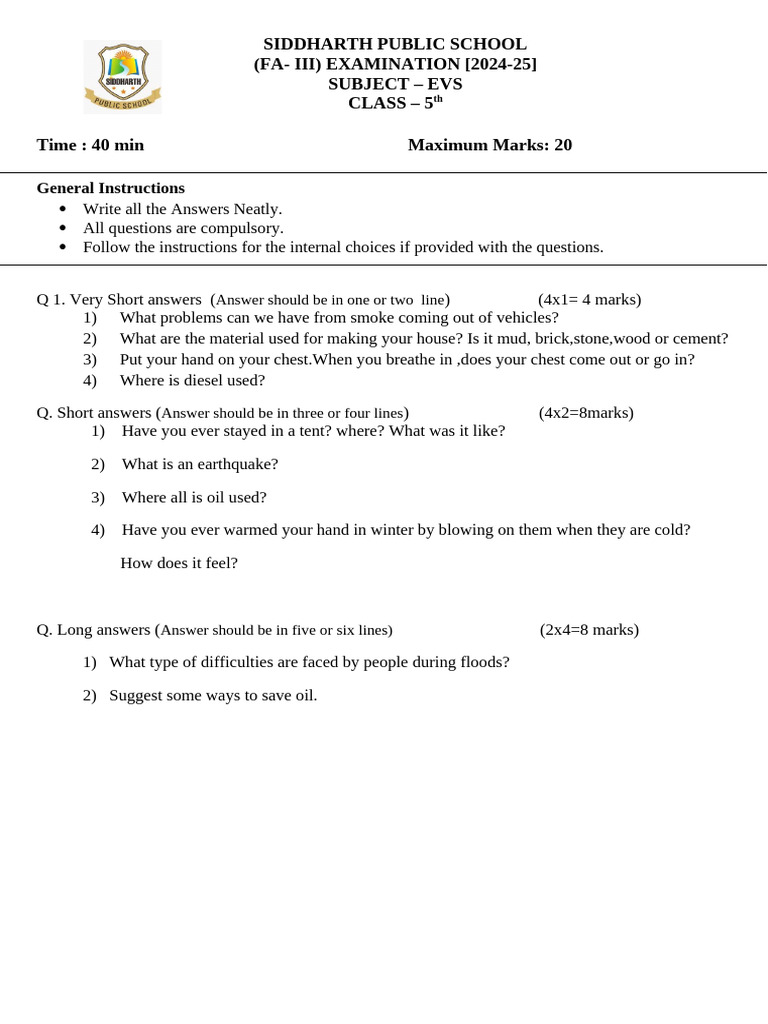 FA III Class 5 Evs | PDF