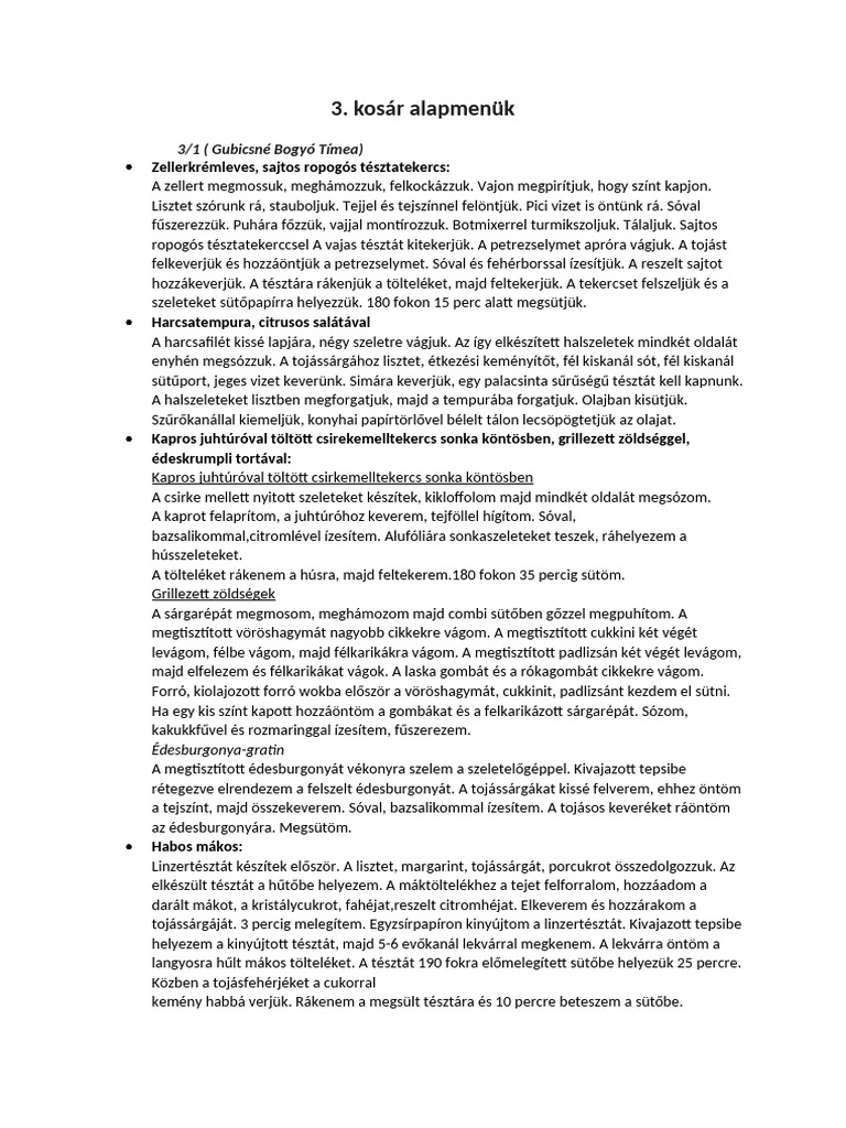 3.kosár Alapmenü Kidolgozott 2025 | PDF