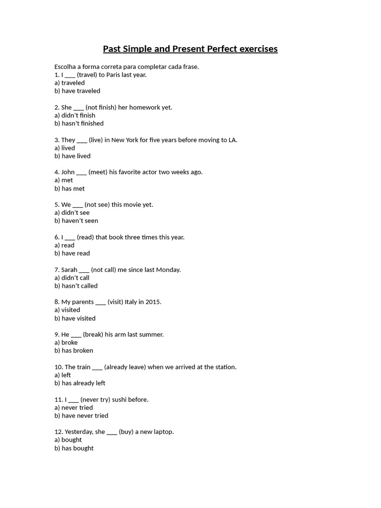 Past Simple and Present Perfect Exercises | PDF